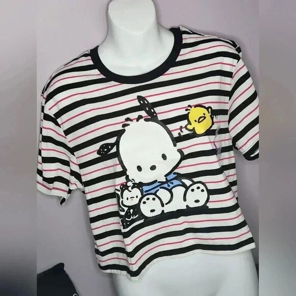 Sanrio | Tops | Sanriopochacco Crop Top Ladie Graphic Striped Tshrit ...